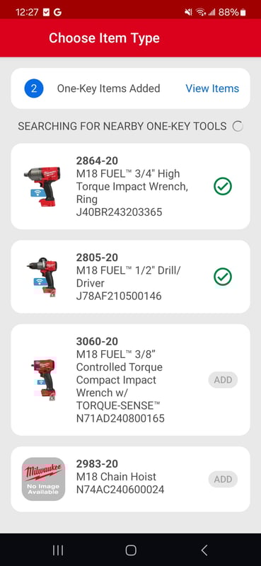 Add a Milwaukee® ONE-KEY™ Compatible Tool to Inventory