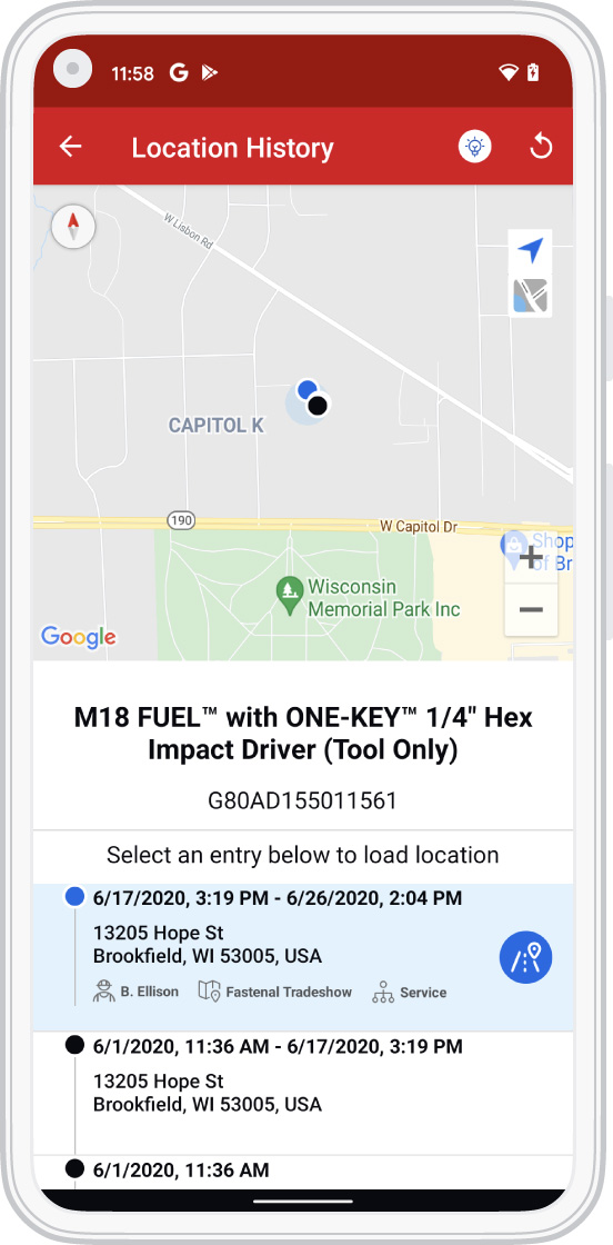 Accessing Tool Location History