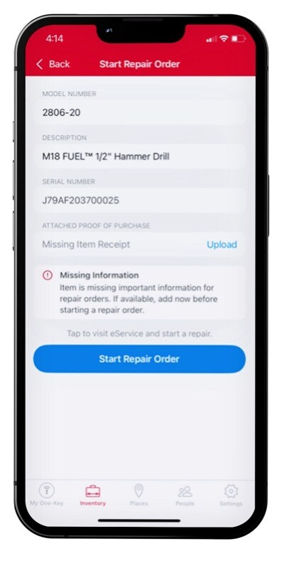 Start a Repair Order from the App