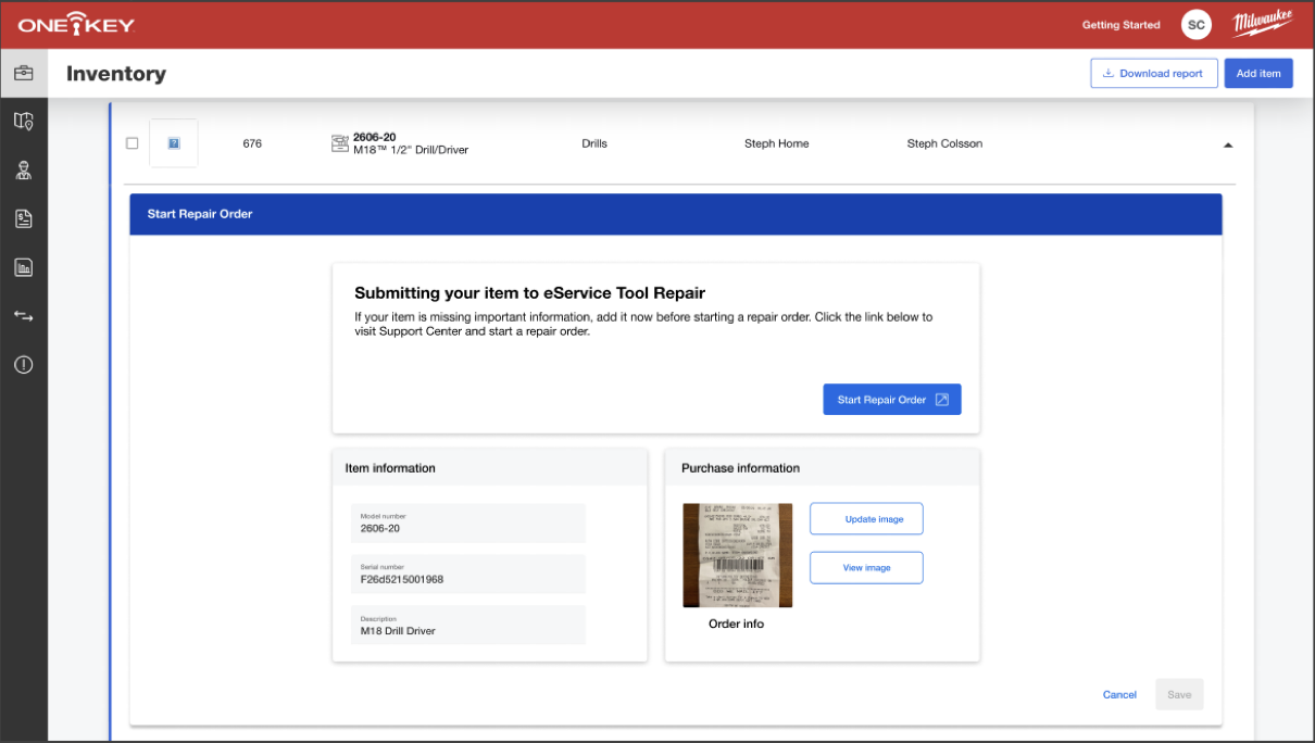 Start a Repair Order from the App