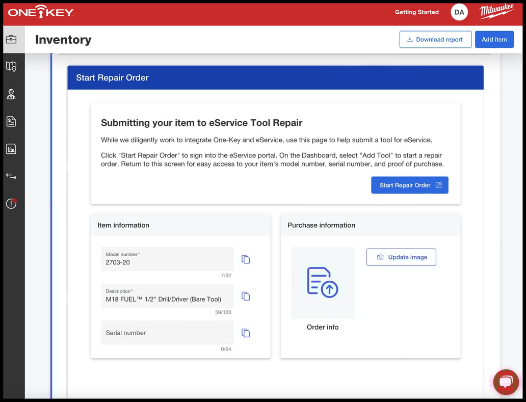 Start a Repair Order from the App