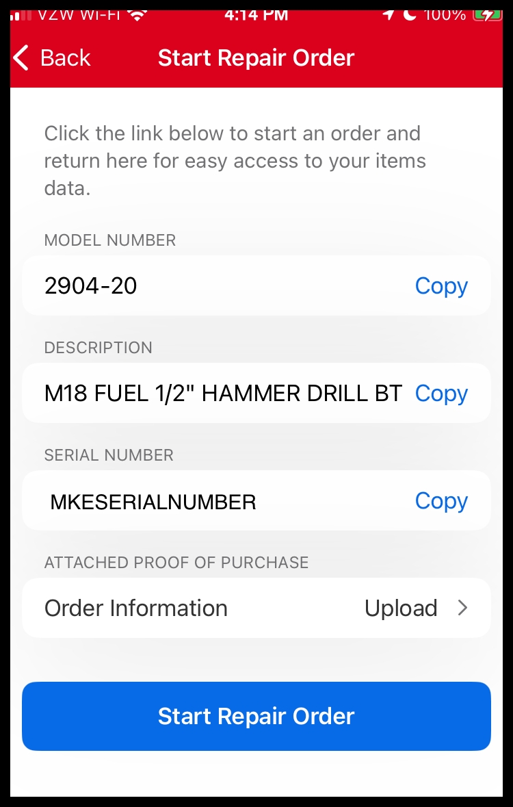 Start a Repair Order from the App