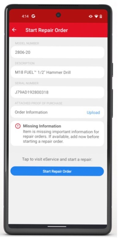 Start a Repair Order from the App