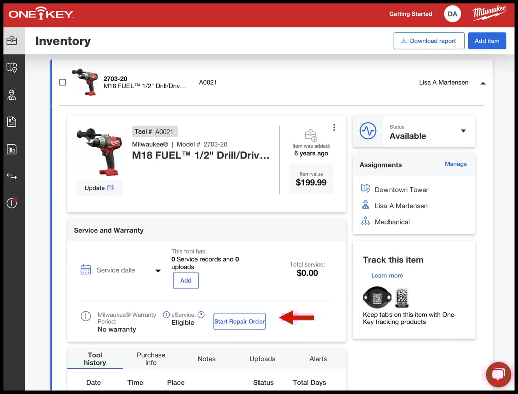 Start a Repair Order from the App